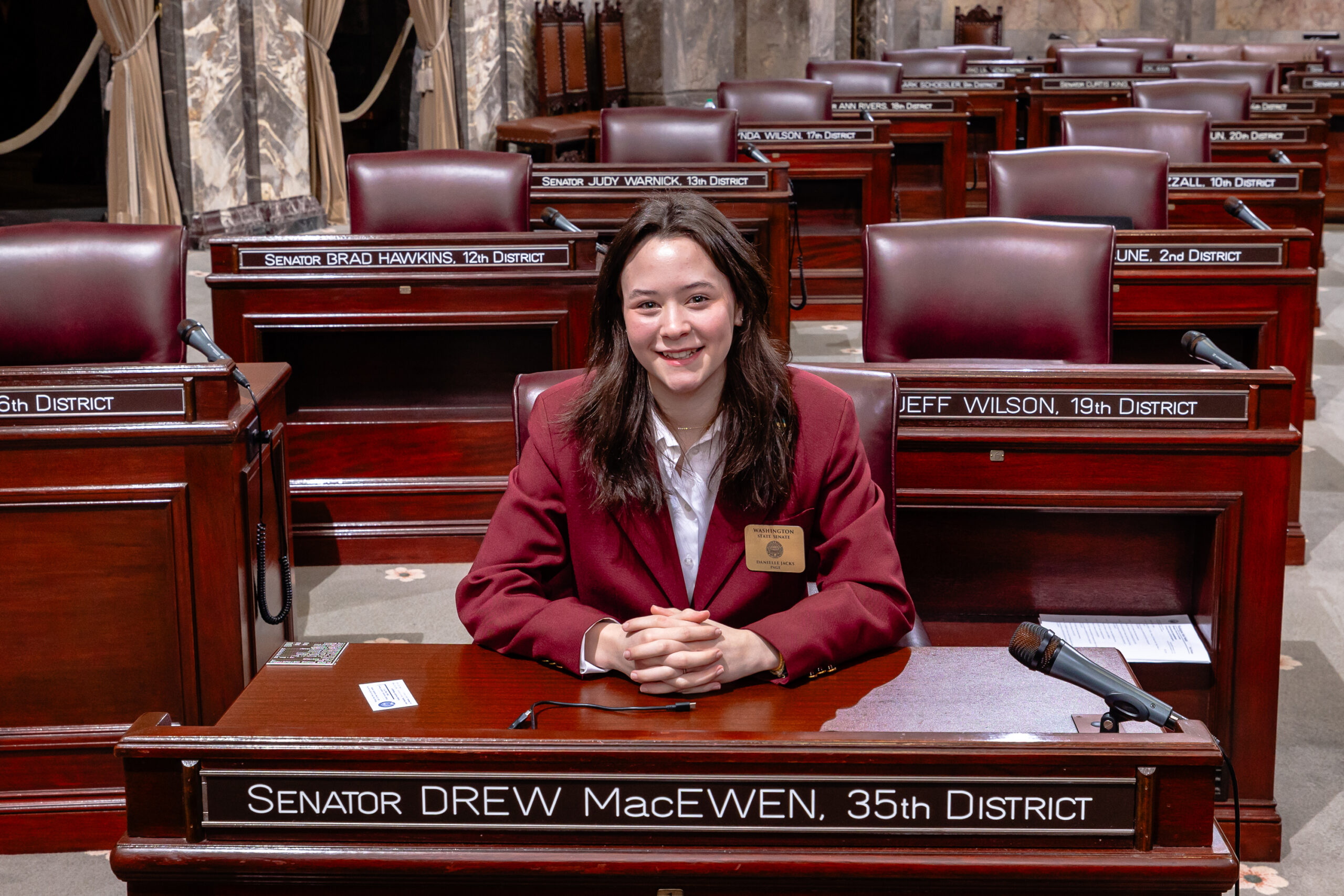 Danielle Jacks serves as page for Sen. Drew MacEwen - Drew MacEwen